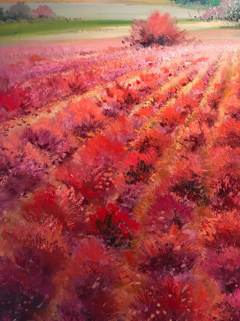 Torres - Contemporary Red Rural Landscape Painting with Trees 'Scarlet ...
