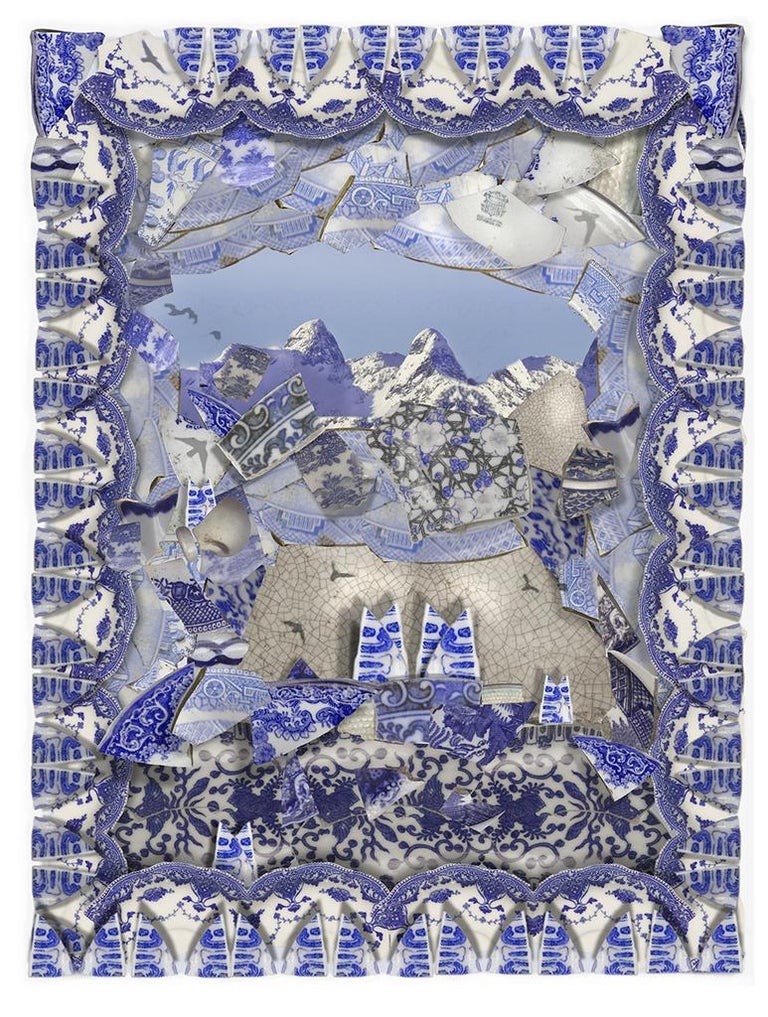 Torrie Groening - Shardbirds - Blue and white porcelain collage floral ...