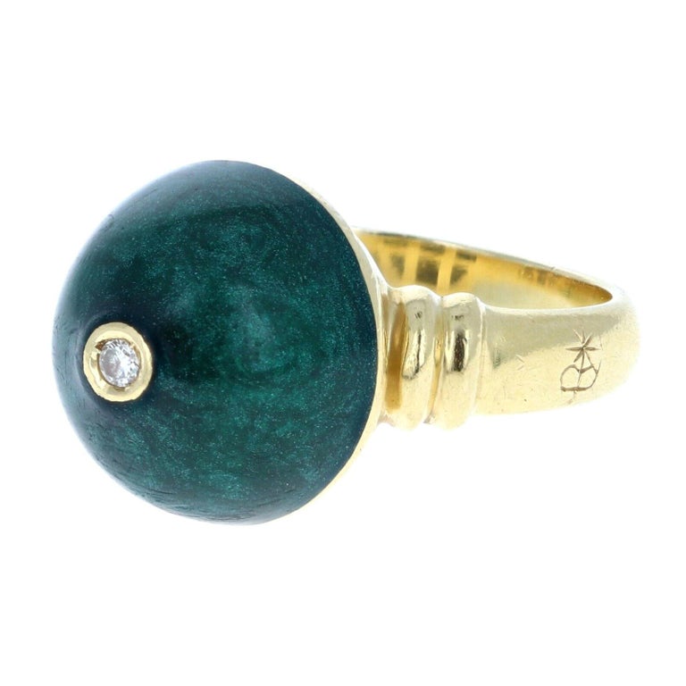 Torrini 18 Karat Yellow Gold, Enamel and Diamond Ring 8.8g with Papers ...