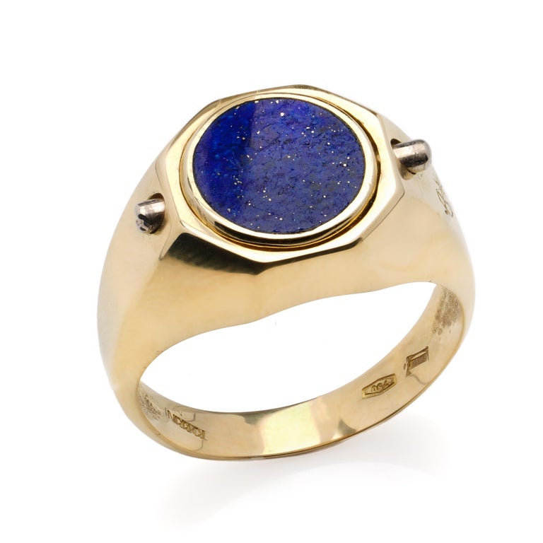 Torrini vintage 18kt yellow gold signet swivel ring with lapis lazuli ...
