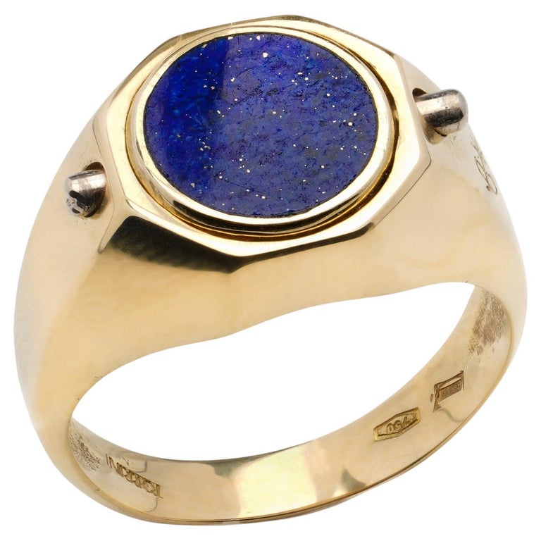 Torrini vintage 18kt yellow gold signet swivel ring with lapis lazuli ...