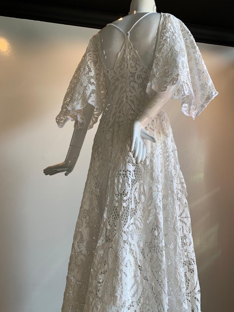 Torso Creations Belgian Lace Gown W/ Butterfly Sleeves and Deep Plunge ...