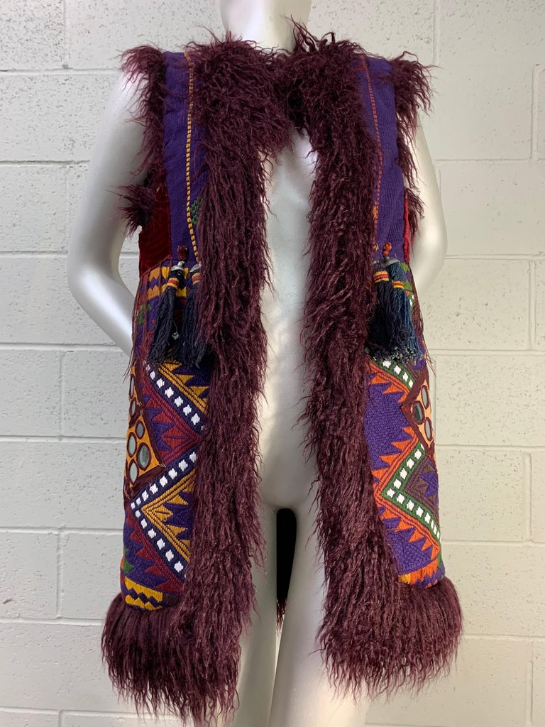 Torso Creations Merlot Mongolian Fur Bohemian Vest w Patchwork and ...