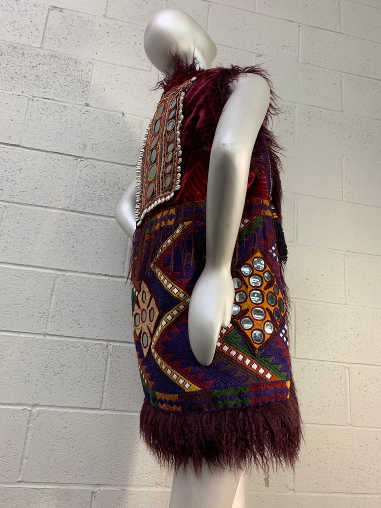 Torso Creations Merlot Mongolian Fur Bohemian Vest w Patchwork and ...