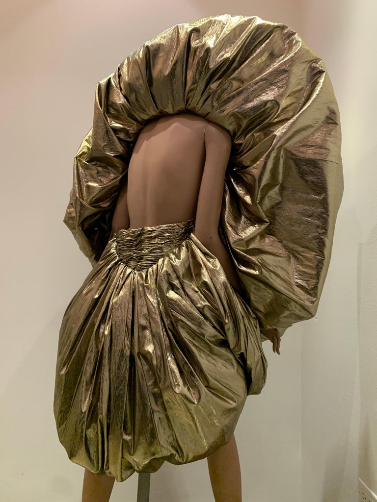 Torso Creations Over Sized Gold Lame Balloon Cocoon Cape Coat at 1stDibs