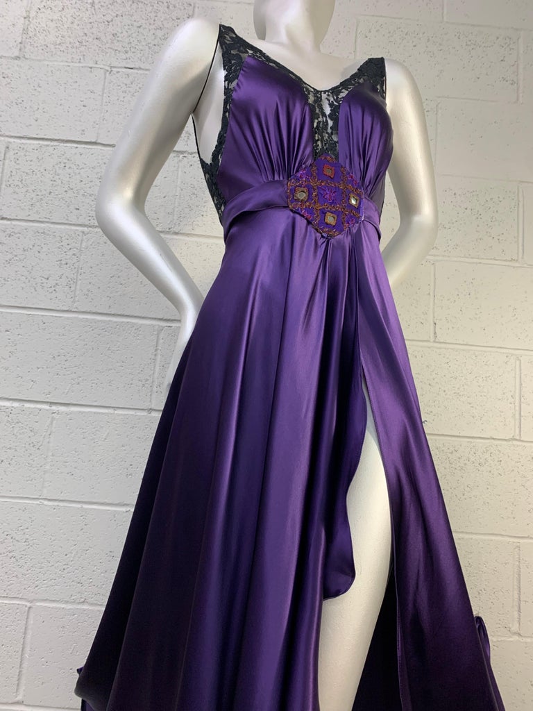 Torso Creations Royal Silk Slip Dress w Hi-Low Hem and Lace Inset and ...