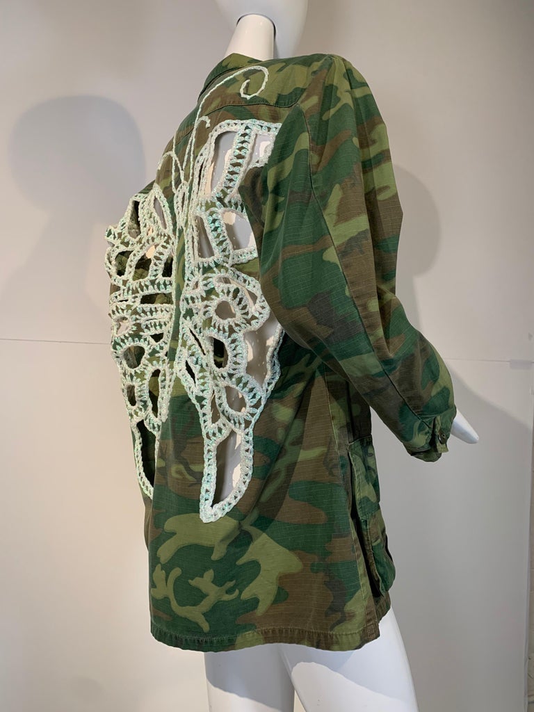 Torso Creations Vintage Military Camouflage Jacket w/Crochet Stenciled ...