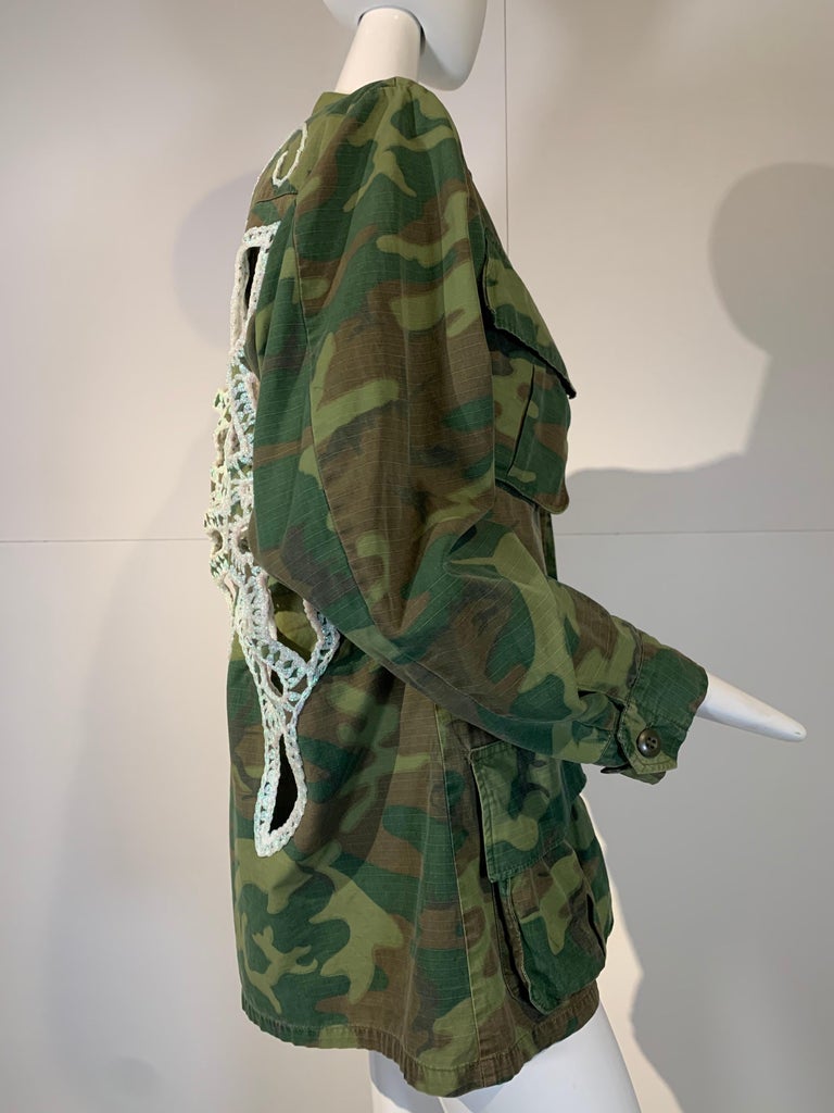 Torso Creations Vintage Military Camouflage Jacket w/Crochet Stenciled ...