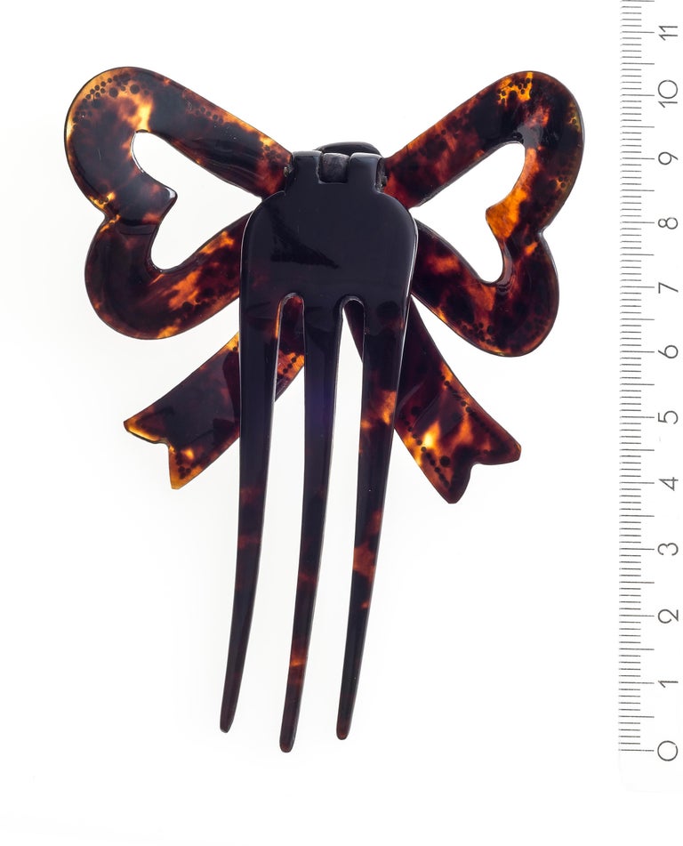 Antique Tortoise Shell Bow Gold Piqué Hair Comb For Sale at 1stDibs