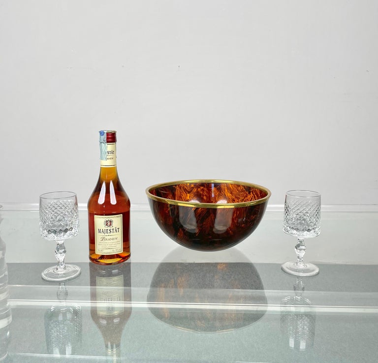 Tortoise Shell Effect Lucite and Brass Bowl Centerpiece, Italy, 1970s ...