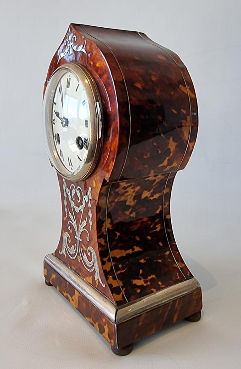 Tortoiseshell Mantel Clock with Silver Inlay and Stringing For Sale at ...