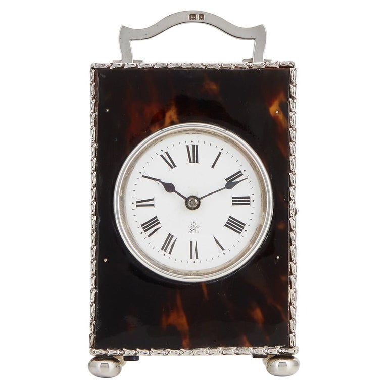 Antique Tortoiseshell and Sterling Silver Carriage Clock London 1920 ...