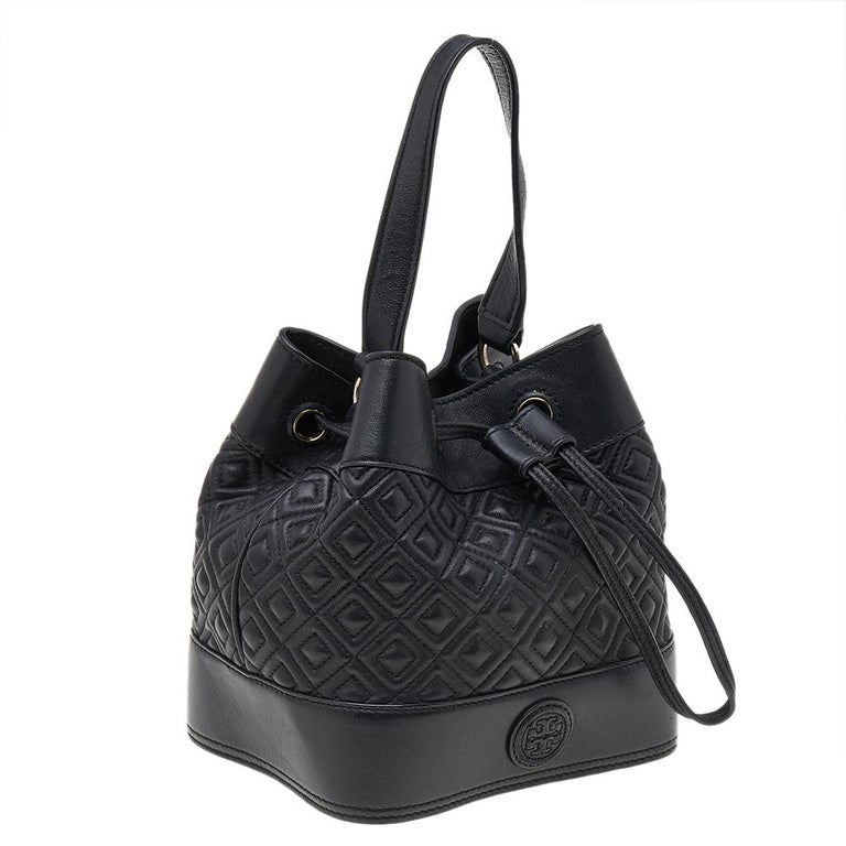 Tory Burch Black Leather Drawstring Bucket Bag at 1stDibs