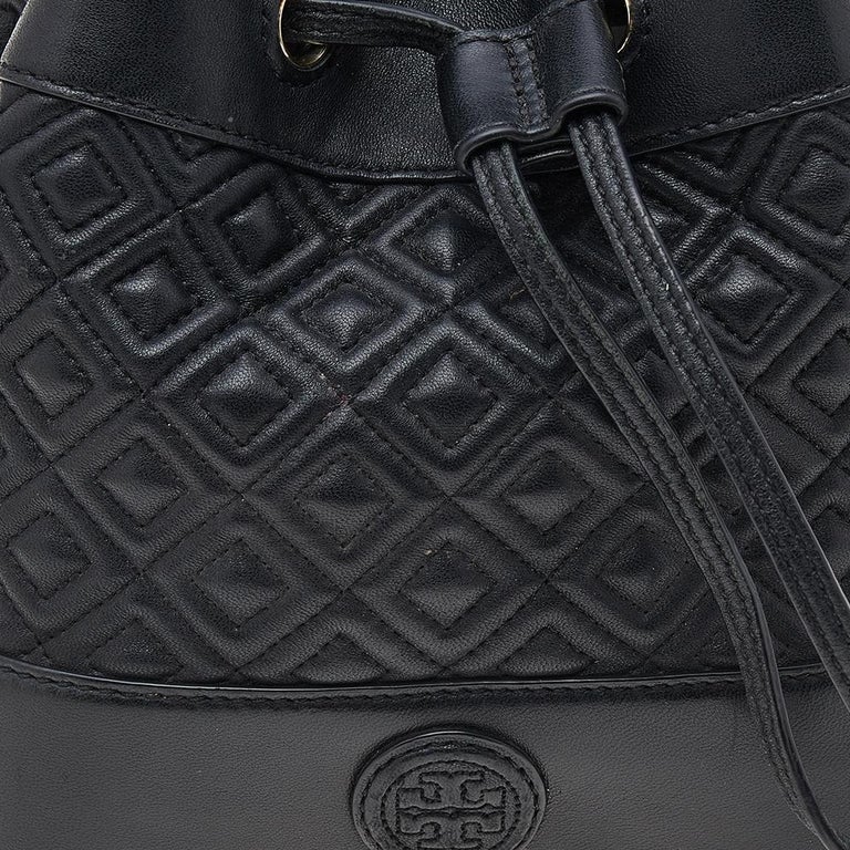 Tory Burch Black Leather Drawstring Bucket Bag at 1stDibs