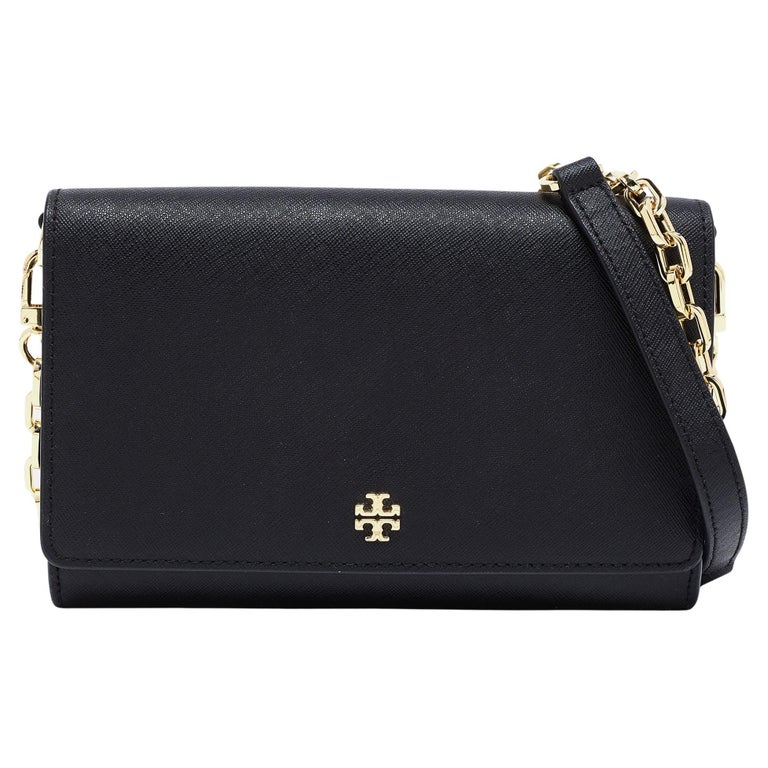 Tory Burch Black Leather Robinson Wallet On Chain For Sale at 1stDibs