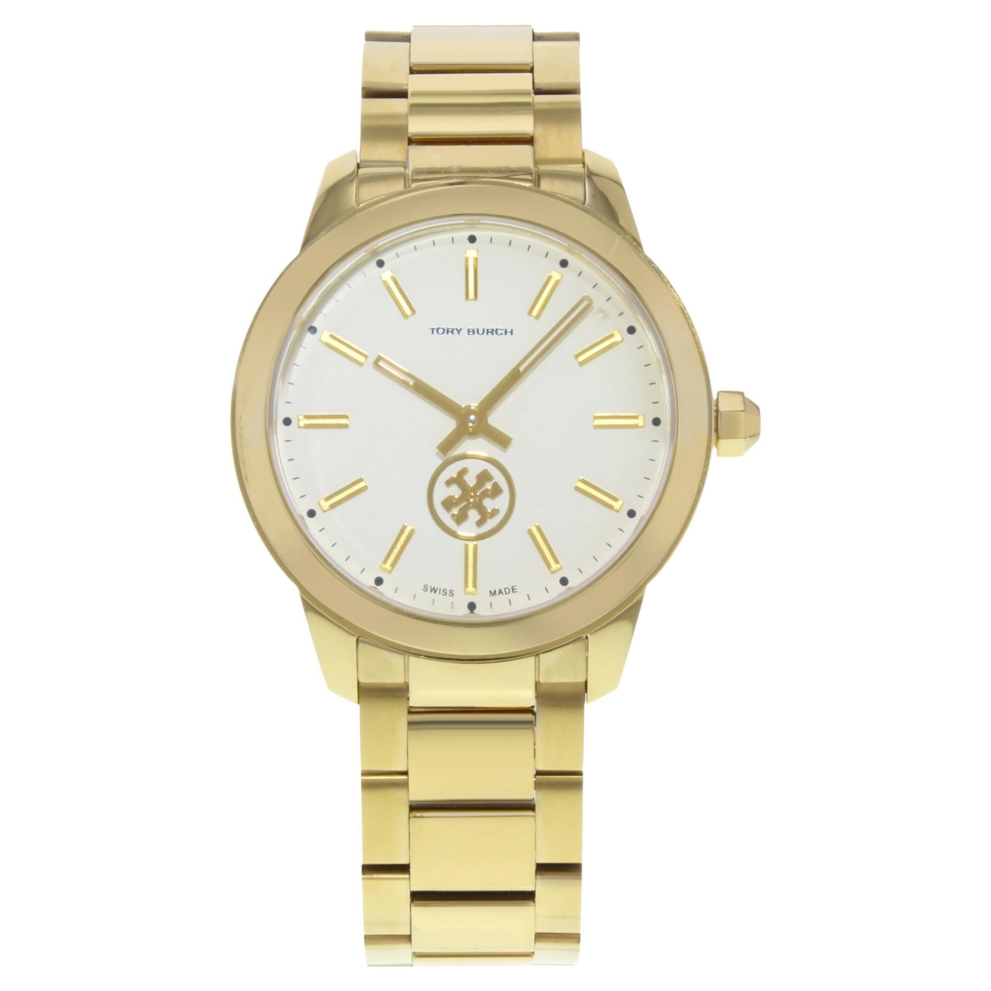 Tory Burch Reva Gold Tone Stainless Steel Quartz Ladies Watch TRB4030 ...
