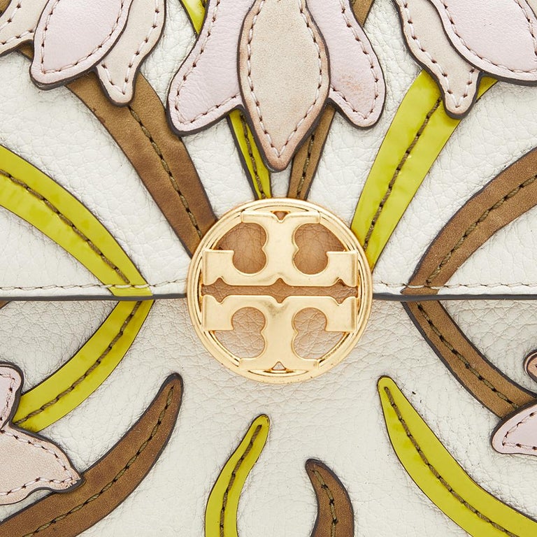 Tory Burch Cream Leather Logo Plaque Flap Shoulder Bag at 1stDibs