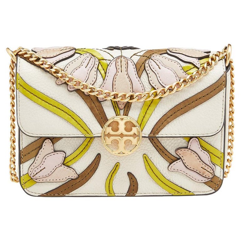Tory Burch Cream Leather Logo Plaque Flap Shoulder Bag at 1stDibs