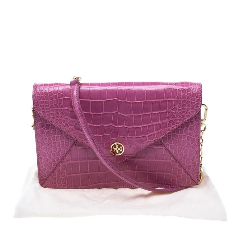 Tory Burch Pink Croc Embossed Leather Shoulder Bag For Sale at 1stDibs ...