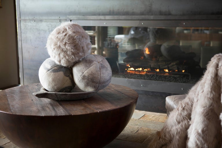 Toscana Sheepskin, Fur Snowball Pillow Black For Sale at 1stDibs