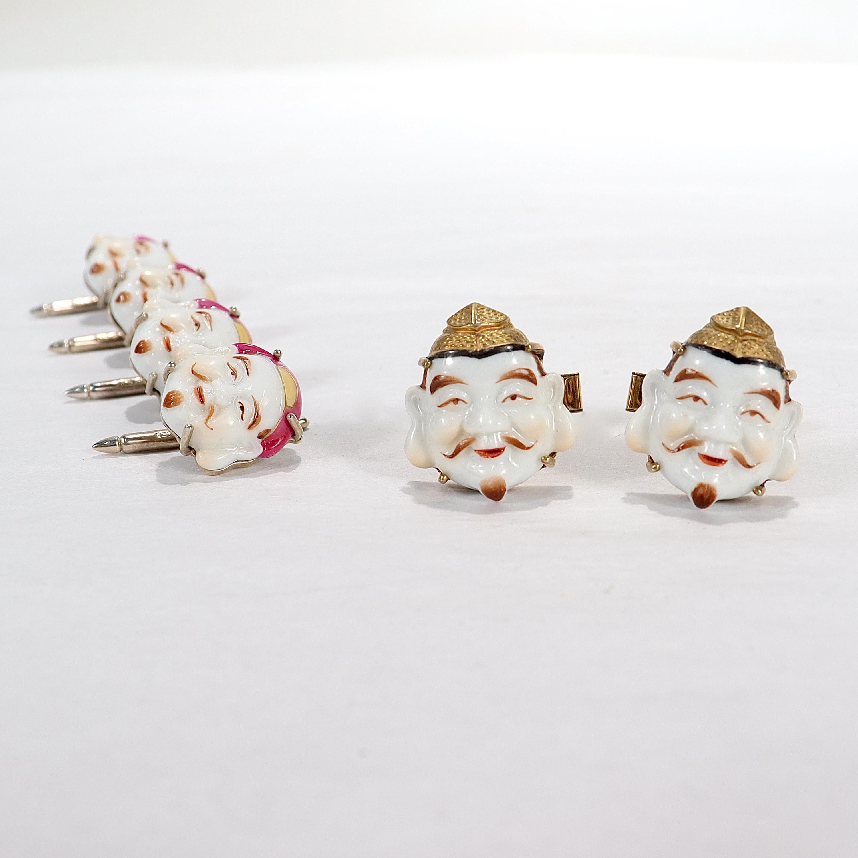 Toshikane Arita Porcelain 7 Immortals Cufflinks and Dress Button Set ...