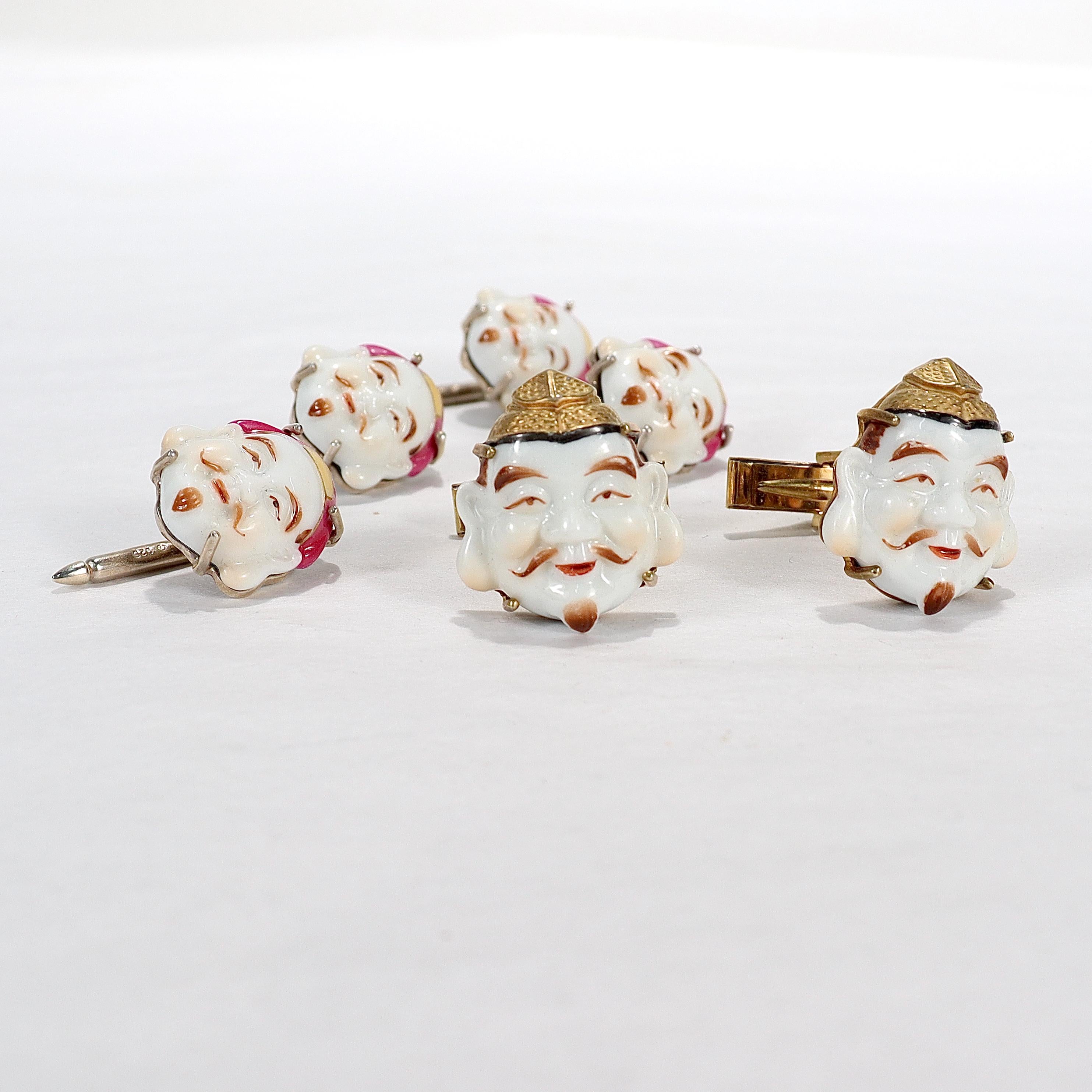 Toshikane Arita Porcelain 7 Immortals Cufflinks and Dress Button Set ...