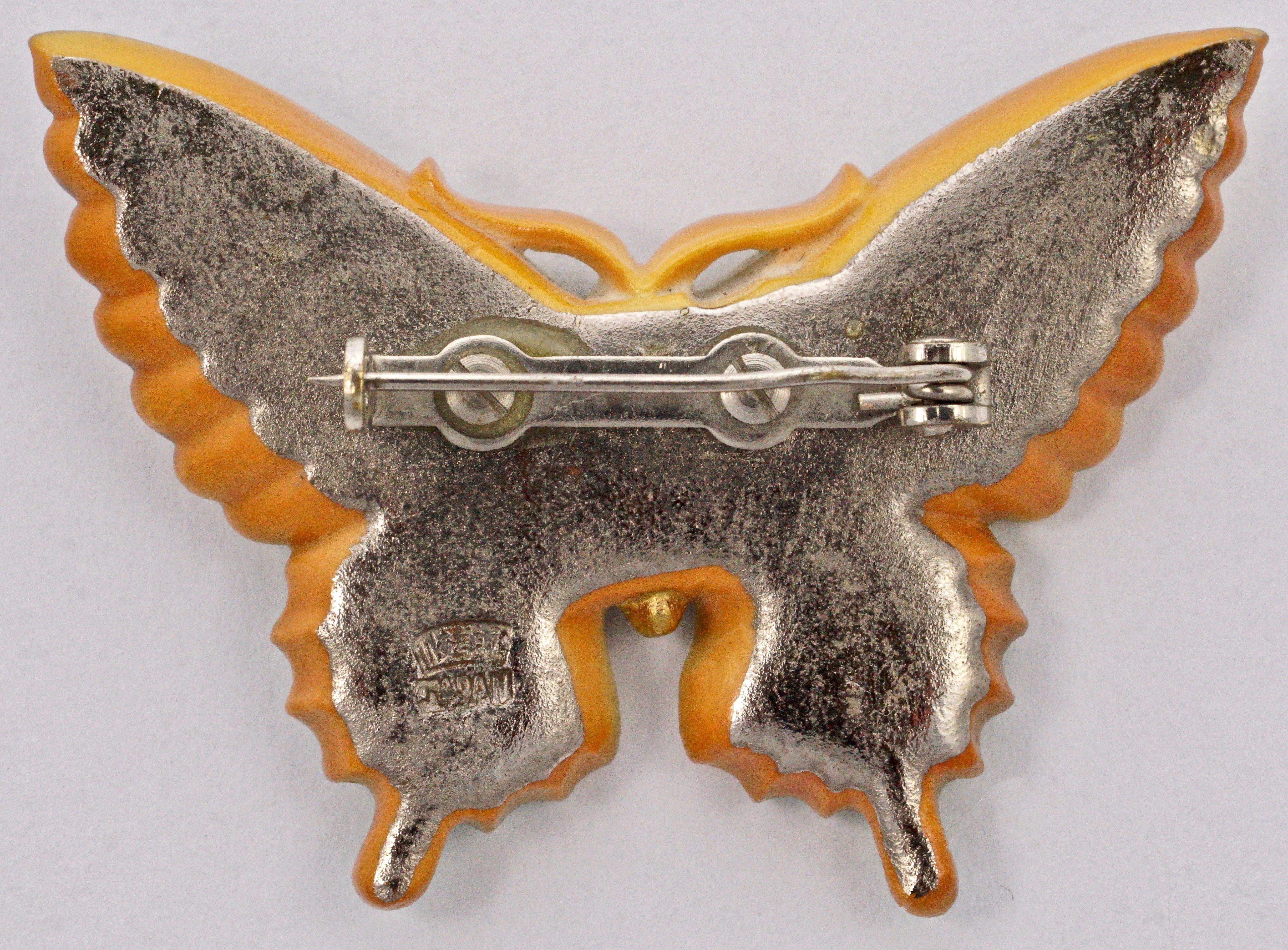 Toshikane Japan Porcelain Multi Coloured Butterfly Brooch with Silver ...