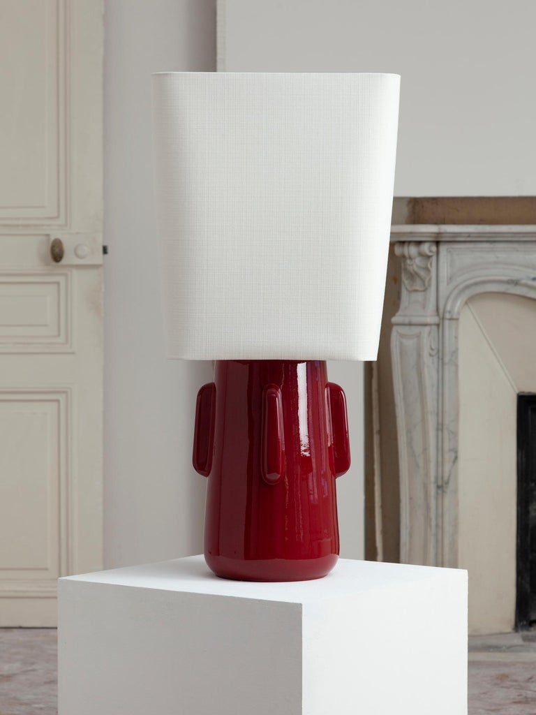 TOSHIRO Dark Red Ceramic Lamp Linen Lampshade For Sale at 1stDibs