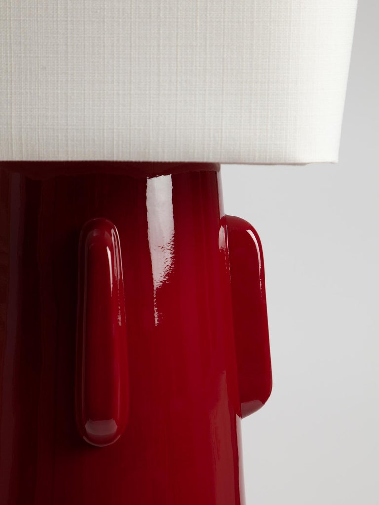 TOSHIRO Dark Red Ceramic Lamp Linen Lampshade For Sale at 1stDibs