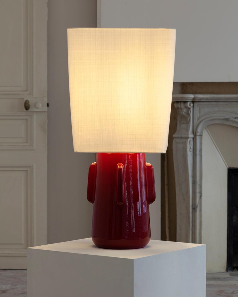 TOSHIRO Dark Red Ceramic Lamp Linen Lampshade For Sale at 1stDibs