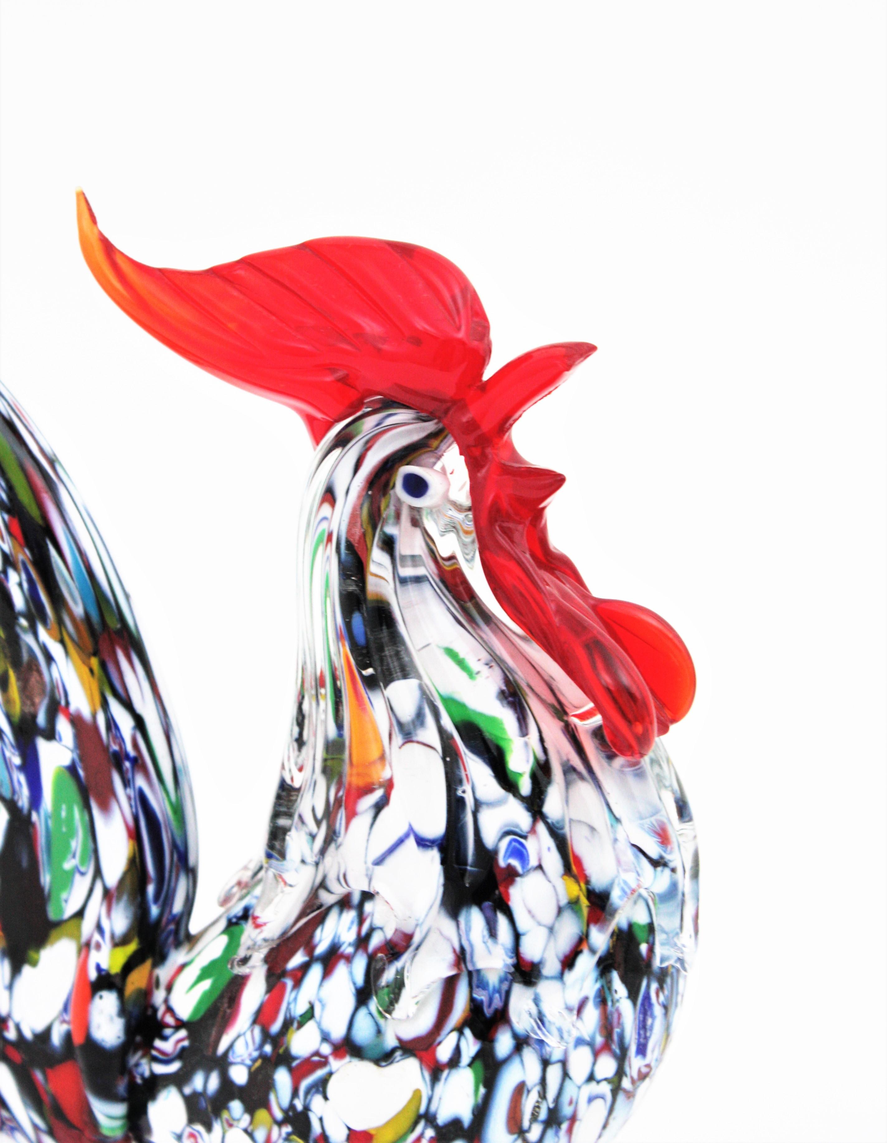 Toso Murano Multicolor Murrine Art Glass Rooster Sculpture or ...