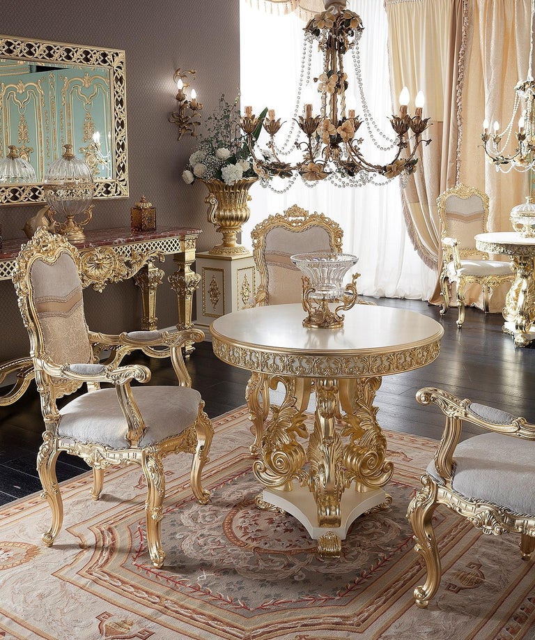 Total Gold Baroque Round Coffee Table Handcrafted by Modenese Interiors ...