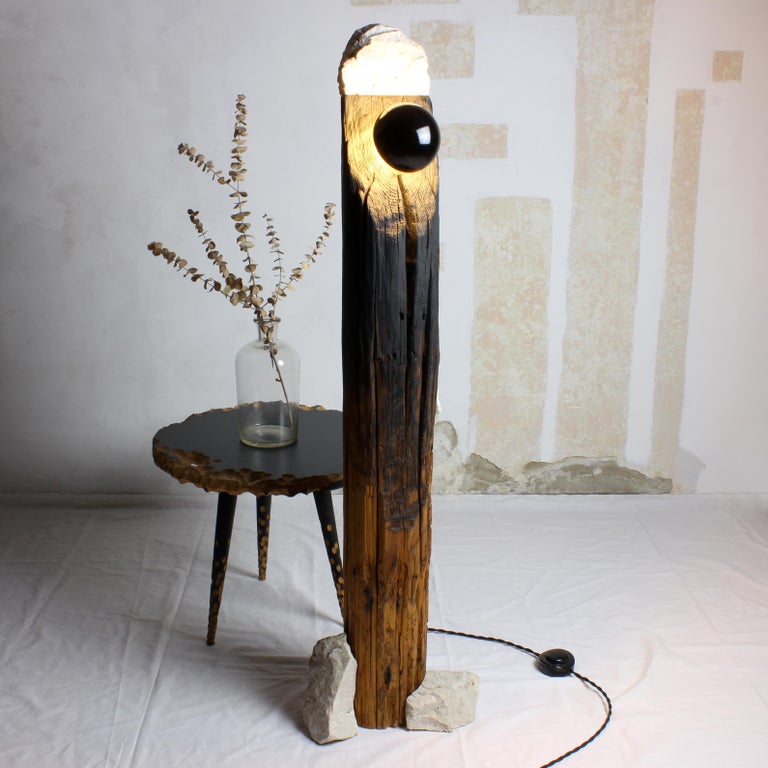 Totem - Sculptural Lighting, Floor Lamp from Reclaimed Burned Wood and ...