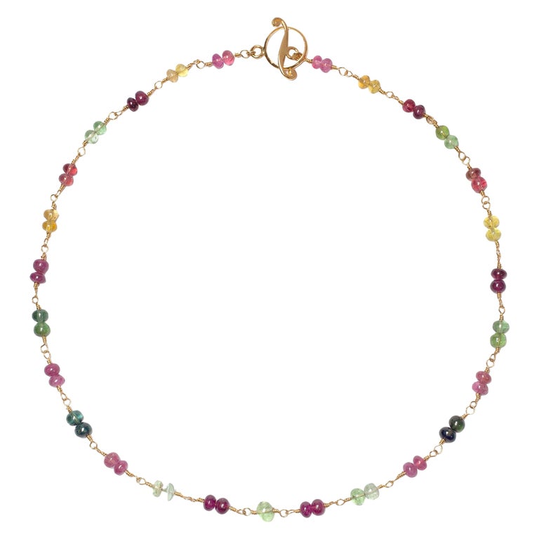 Tourmaline Bead Wire-Wrap Gold Necklace For Sale at 1stDibs | wire ...