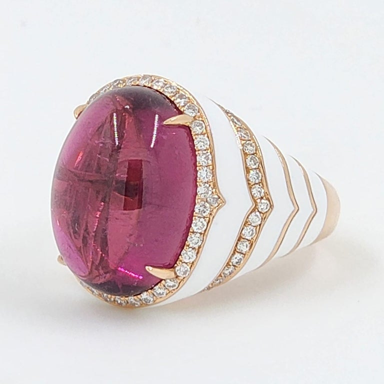 Tourmaline Diamond Enamel Cocktail Ring in 18 Karat Rose Gold For Sale ...