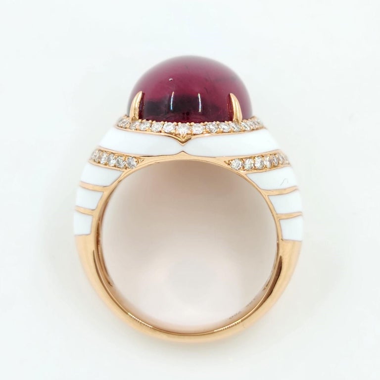 Tourmaline Diamond Enamel Cocktail Ring in 18 Karat Rose Gold For Sale ...