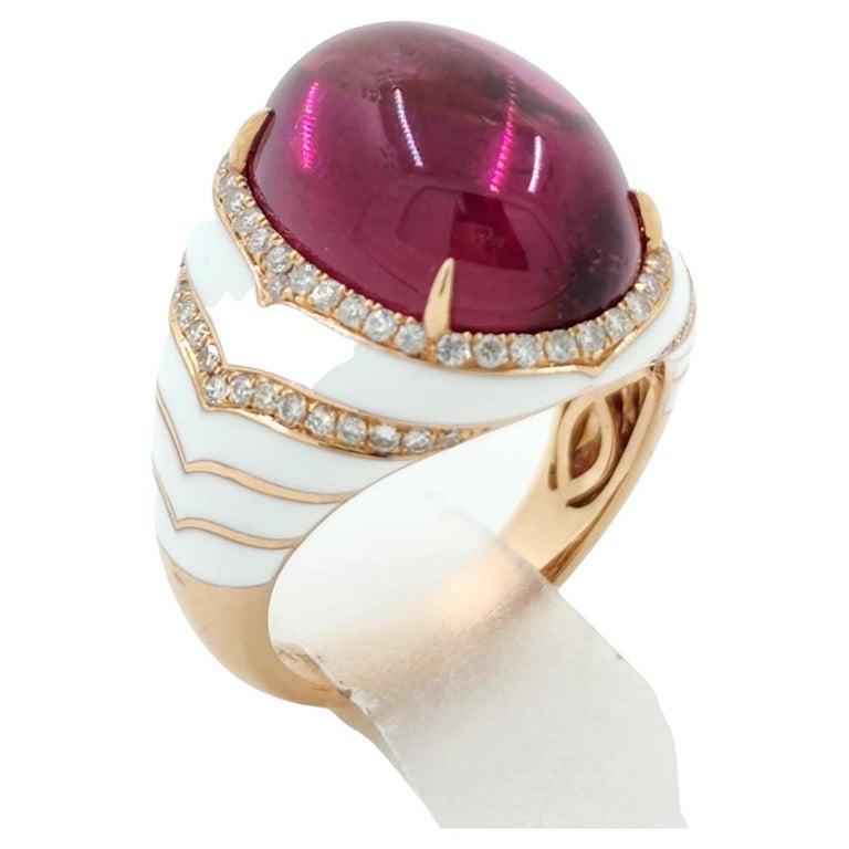 Tourmaline Diamond Enamel Cocktail Ring in 18 Karat Rose Gold For Sale ...