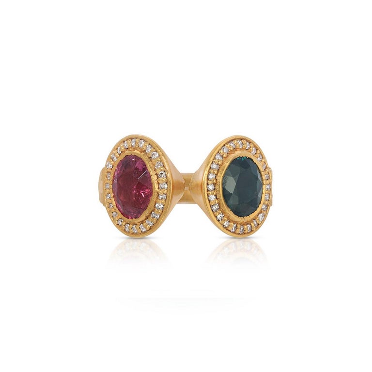 Tourmaline Diamond Geo Ring For Sale at 1stDibs