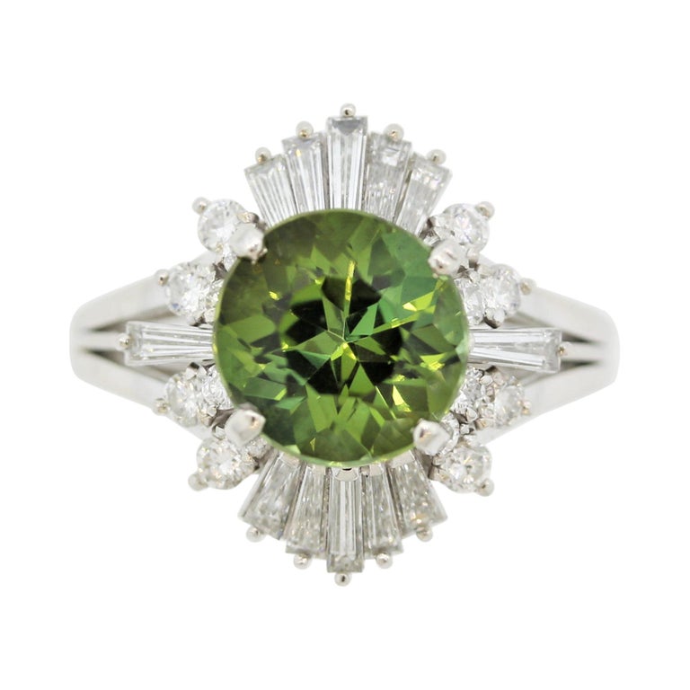 Tourmaline Diamond Spray Platinum Ring For Sale at 1stDibs