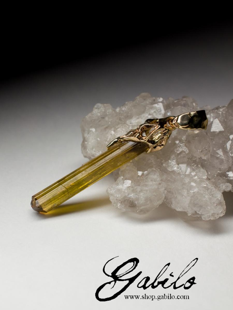 Tourmaline Dravite Crystal Gold Pendant Brownish Green Healing Raw ...