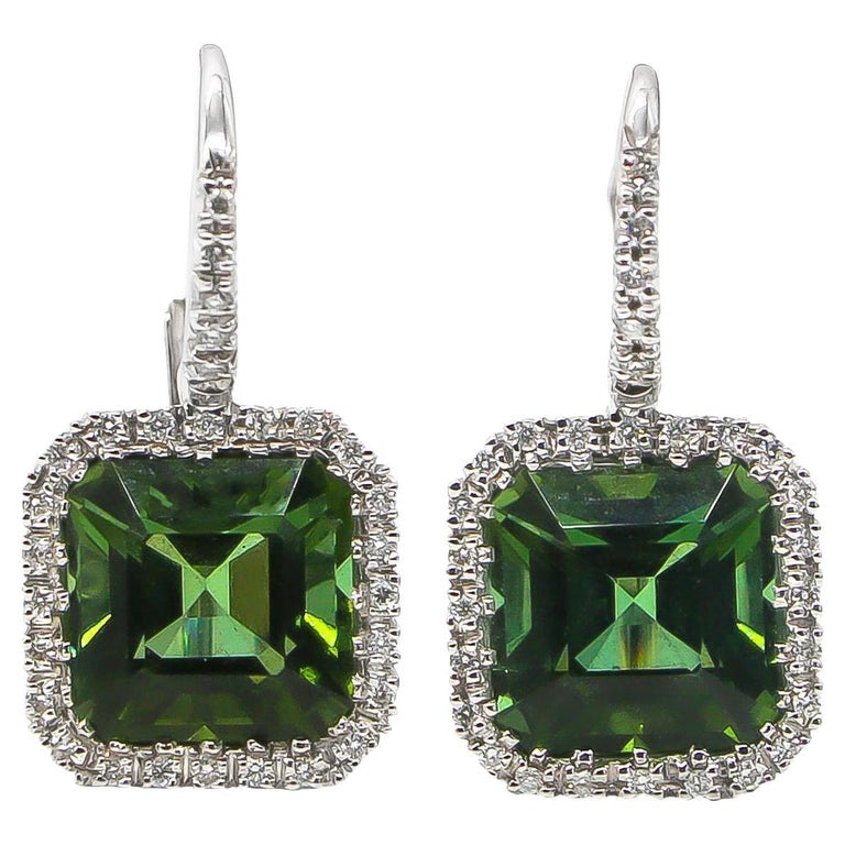 Tourmaline Earrings 12.6 Carat with Diamonds 0.60 Carat 18 Karat Gold ...