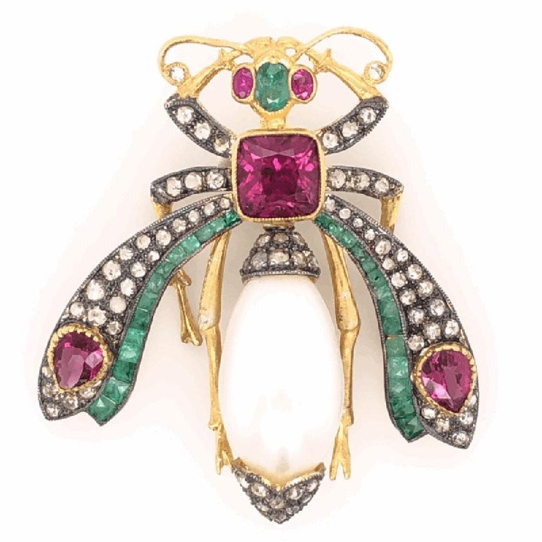 Tourmaline Emerald and Diamond Gold Beetle Scarab Brooch Pin Fine ...