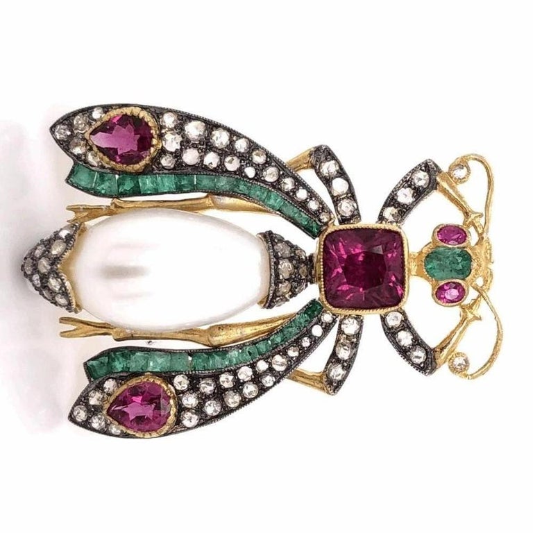 Tourmaline Emerald and Diamond Gold Beetle Scarab Brooch Pin Fine ...