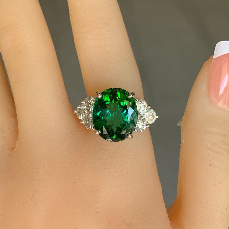 Tourmaline Engagement Ring 9.70 Carat TW, Oval Centre Set in Platinum ...