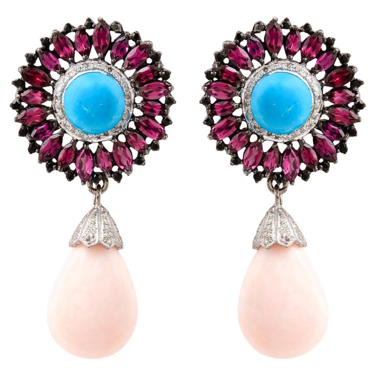 Tourmaline Opal Gemstone Dangle Earrings Silver 18 Karat Gold Diamond ...