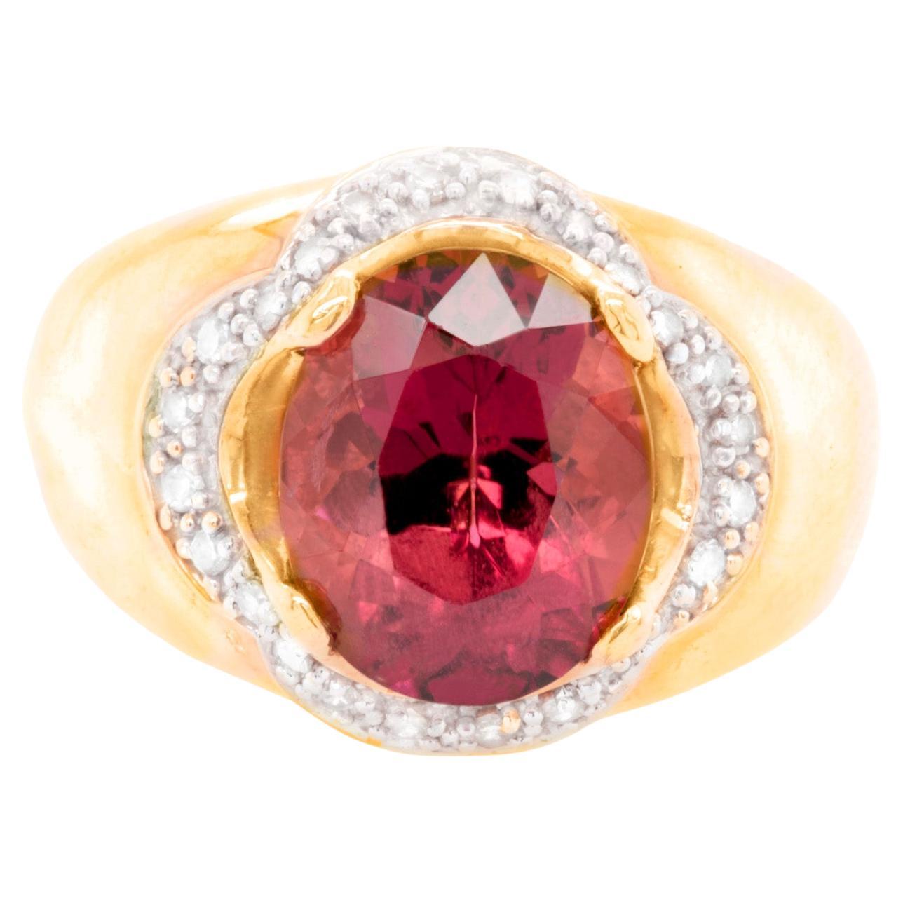 Raspberry Pink Tourmaline and Diamond Cocktail Ring Total 3.30 Carats 14k Gold For Sale at 1stDibs