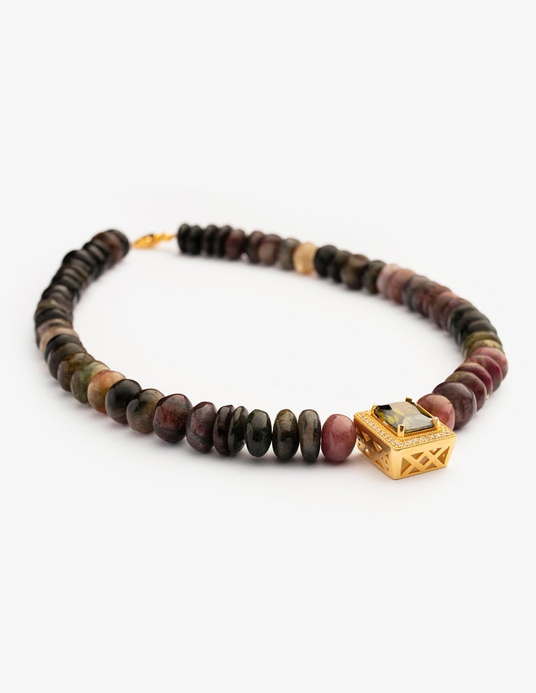 Tourmaline Rondelle Cut Gemstone Necklace For Sale at 1stDibs
