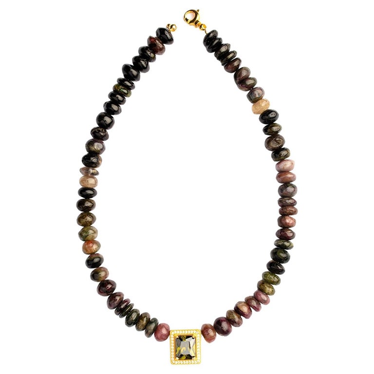 Tourmaline Rondelle Cut Gemstone Necklace For Sale at 1stDibs