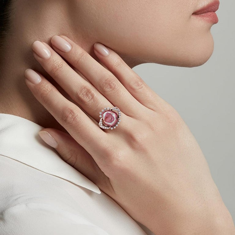 Watermelon Tourmaline Stone Cocktail Ring with Pave Diamond Made in 18k ...