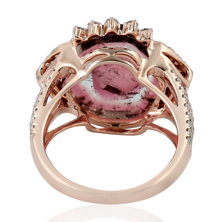 Watermelon Tourmaline Stone Cocktail Ring with Pave Diamond Made in 18k ...